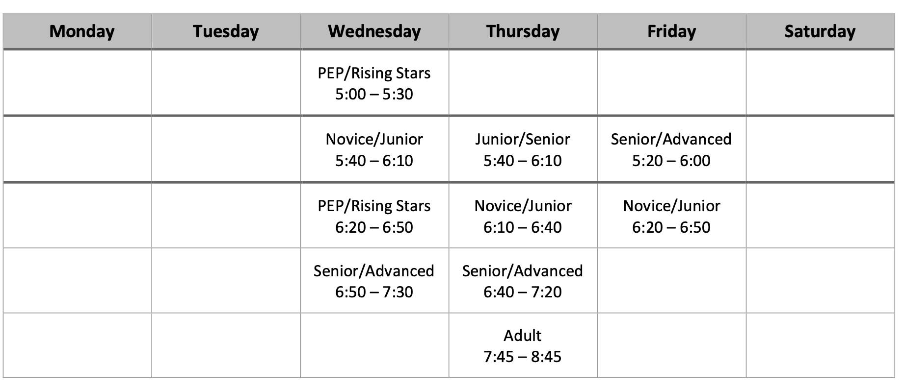 Schedules :: Markham Skating Club